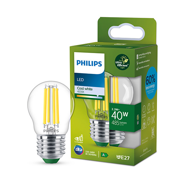 Philips LED lamp E27 | Kogel P45 | Ultra Efficient | Filament | Helder | 4000K 2.3W (40W ...